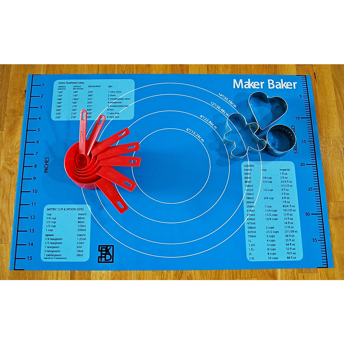 Maker Baker Blue Silicone pastry & baking mat | non-stick non-slip mat | Extra Large Convenient Measurements Imperial & Metric units |Excellent for rolling dough | Food safe BPA free non-toxic