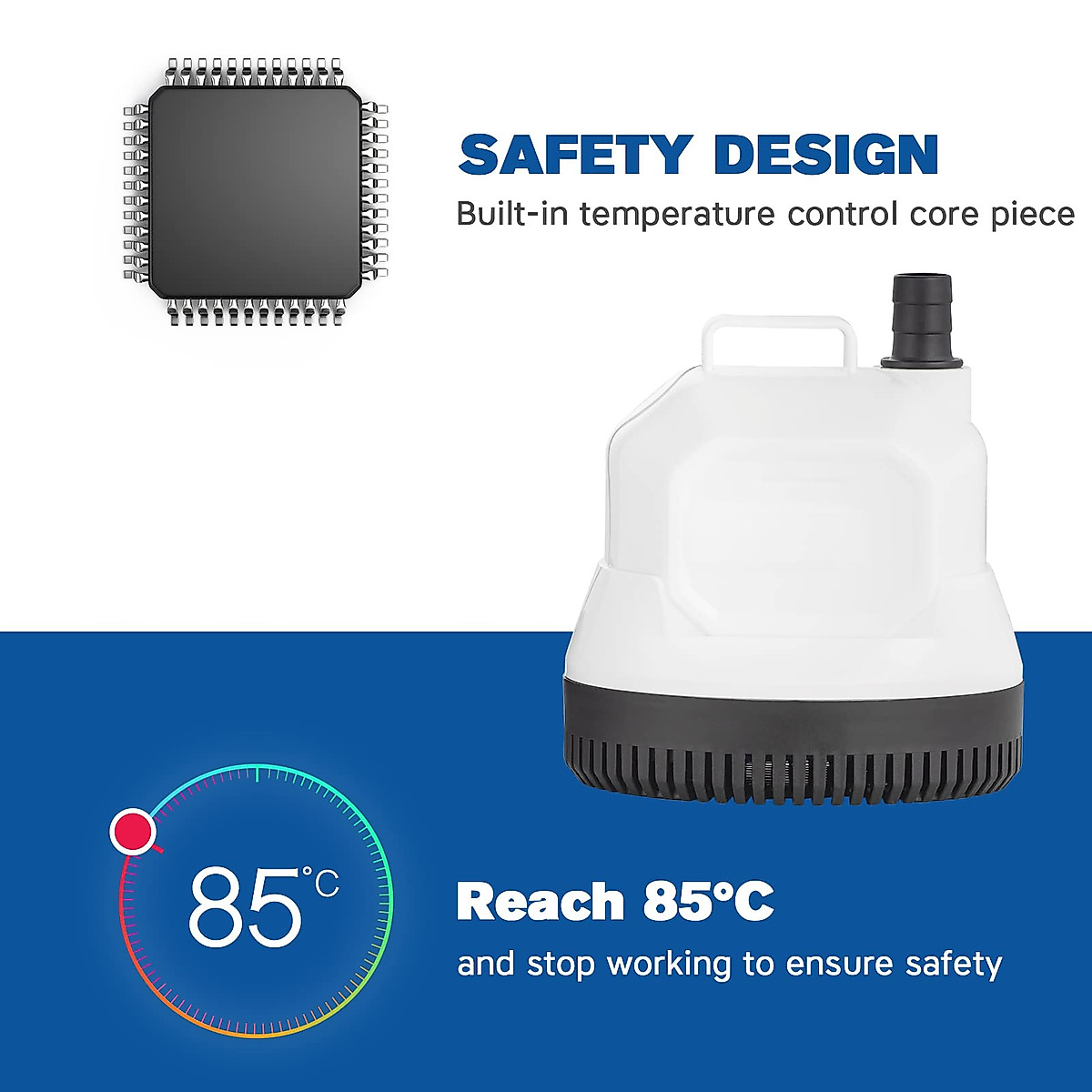 XJX Pool Cover Pump Above Ground, 850 GPH Submersible Water Pump with 16 Ft Drainage Hose Sump Pump Submersible with 30 Ft Power Cord, 4 Adapter