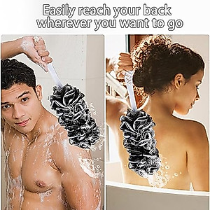 Qewro 2Pack Back Scrubber for Shower, Dual-Sided Loofah on a Stick as Shower Brush Exfoliating Body with Long Handle, Loofah Sponge Mens Loofah Bathing Accessories for Women