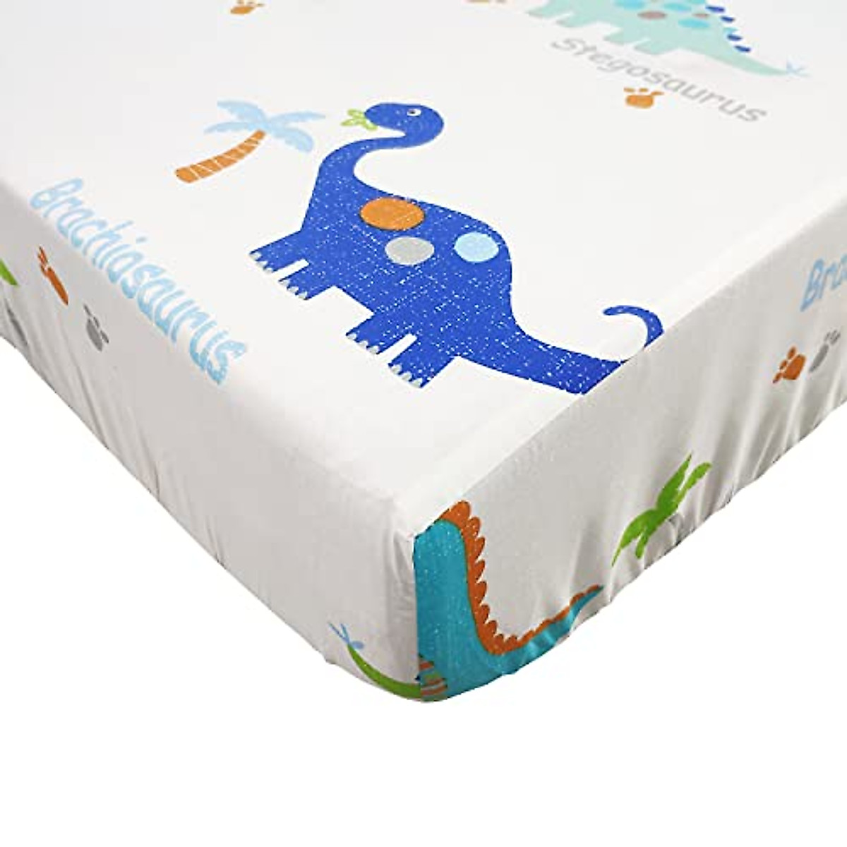 Brandream Boys Crib Sheet Dinosaurs Baby Fitted Sheet Cute Animal Blue White Dinosaur Nursery Sheet Sets for Toddler Infant Newborn Crib Mattress,100% Cotton