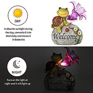 Solar Turtle Garden Statue with White Led Light, Waterproof Tortoise Figurine for Outdoor Decoration of Garden, Lawn, Yard | UV & Water Resistance Auto Light Up Garden Decor Turtle Ornament