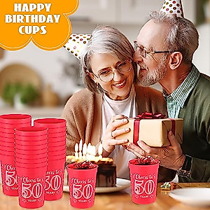 Gejoy 40 Pcs 8 Oz Birthday Cups Plastic Stadium Cups Pink and Gold Birthday Party Favors for Men Women Wedding Anniversary Party Decorations Supplies (50th)