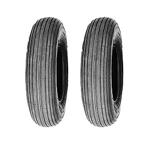 Deli Tire, Set of 2 Tires, 4.80/4.00-8 Rib Tread Tubeless 4 Ply Rating Wheelbarrow Tires