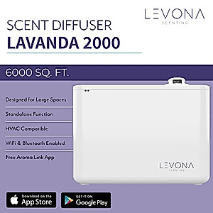 Levona Scent Lavanda: 6000 SQFT HVAC Diffuser Waterless Diffuser Scent Air Machine for Office, Hotel & Home Scent Diffuser - Fragrance HVAC Scent Diffuser + Remote Control App (Scent Sold Separately)