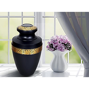 hlc URNS – Black & golden Cremation Urn for Human Ashes - Adult Funeral Urn Handcrafted - Affordable Urn for Ashes (Adult (200 lbs) – 10.5 x 6 “, Lovely Cremation Urn)