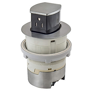 Bryant Electric RCT201ALU 15A 125V Tamper Resistant Pop-Up Countertop Receptacle Flush Mount, 15 Amp, Brushed Aluminum