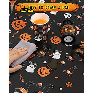 Colemoly Halloween Table Cloth 5 Pack 54in x108in Plastic Table Cover, Bat & Pumpkin Rectangle Disposable Tablecloth, Black Table Cloths for Parties Decoration