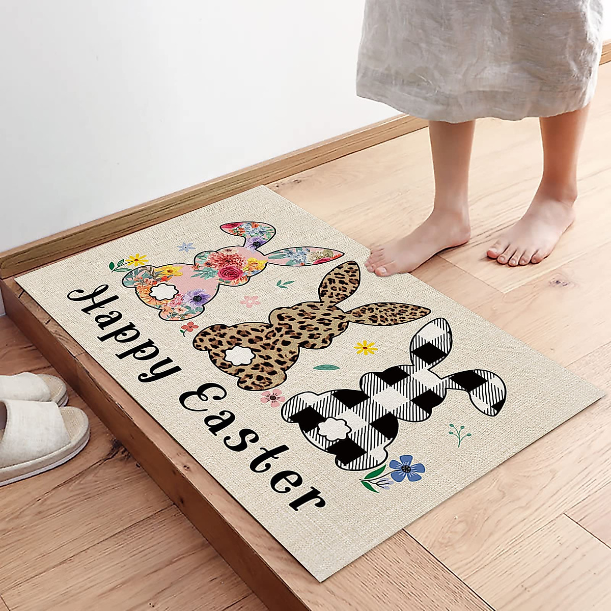 Easter Bunny Doormat - Happy Easter Rabbit Farmhouse Indoor Doormat Seasonal Spring Easter Holiday Floor Mat Low-Profile Rug for Home Office 20" x 31.5"