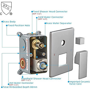 JingGang 12 Inch Ceiling Mount Brushed Nickel Shower System Bathroom Luxury Rain Mixer Shower Combo Set Ceiling Rainfall Shower Head System (Contain Shower Faucet Rough-in Valve Body and Trim)