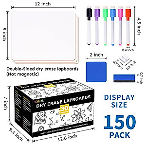 30 Piece Dry Erase Lap Boards Double-Sided for Classroom, 9 x 12 Inches Portable Lap Board Classroom Whiteboard with 60 Pens, 30 Erasers and 30 Pen Holders for Students and Adults