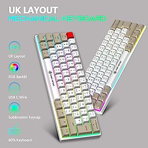 LexonElec 60% Mechanical Gaming Keyboard, Linear Red Switches, RGB Backlit Compact Mechanical Keyboard, PBT Dye-Sub XDA Keycaps, Multimedia Keys, 62-Key Anti-Ghosting Mini Keyboard, for Win/Mac/PC/PS4