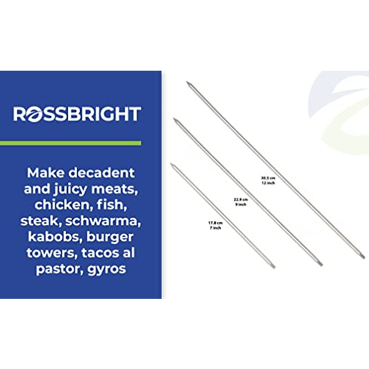 Rossbright Skewer Hack for BBQ - 3 Stick Sizes - Stainless Steel Stand for Upright, Vertical Grilling - Ideal Holder for Brazilian Meats, Gaucho Style, Chicken, Steak - Complete with Basting Brush