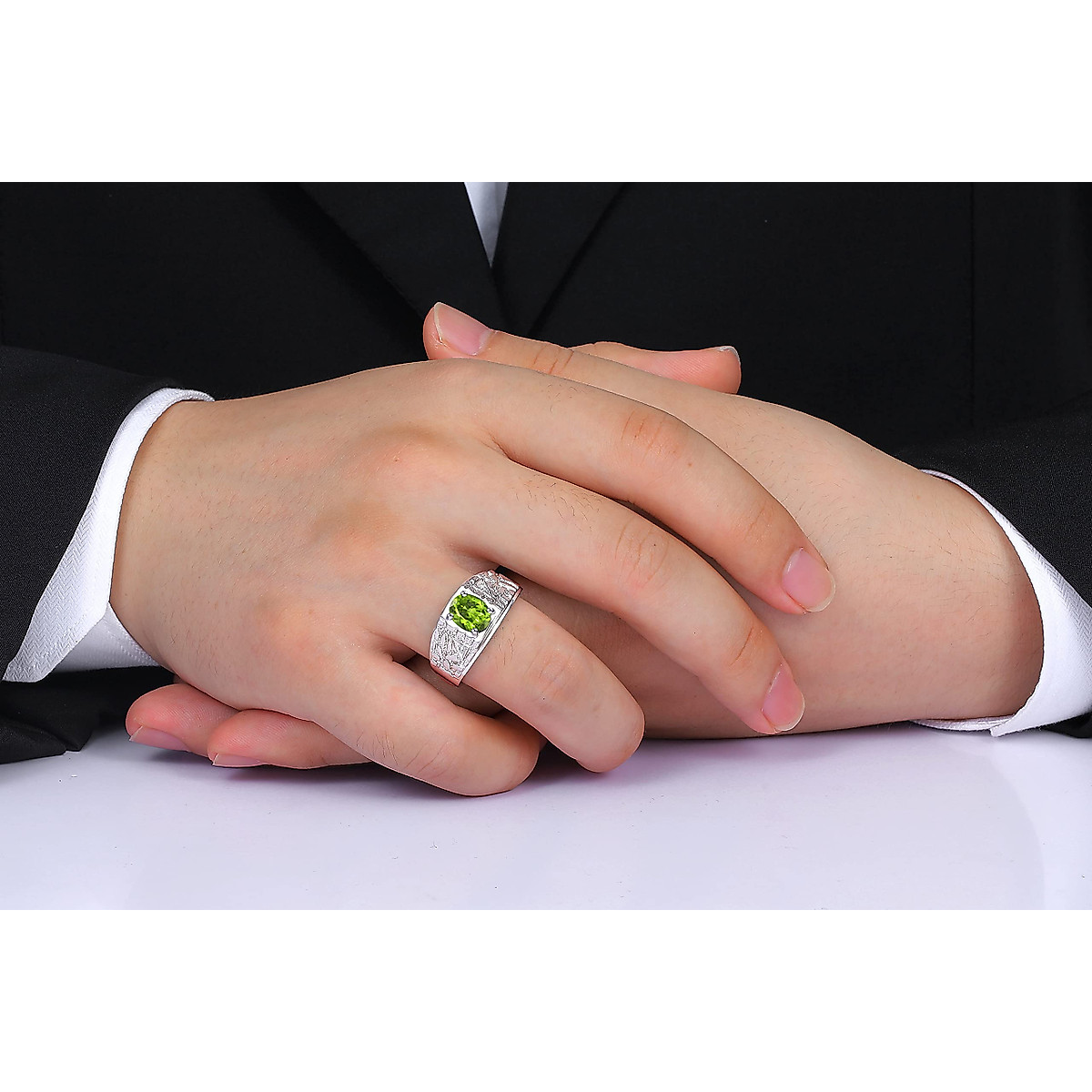 Rylos Classic Nugget Beautiful Peridot & Diamond Ring - August Birthstone* Size 12