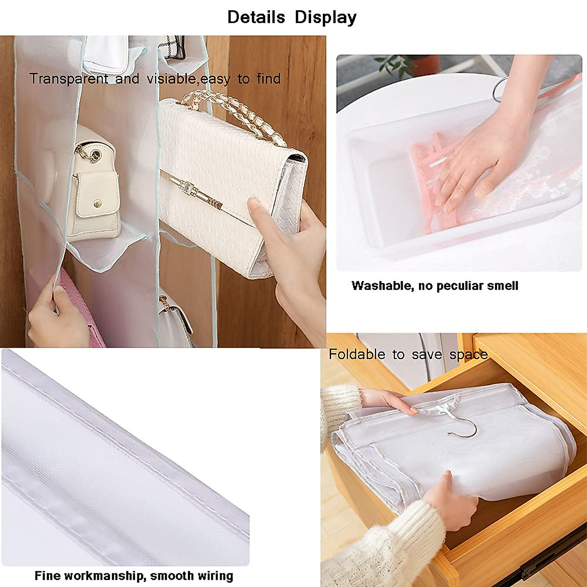 Hanging Purse Organizer MultiPurpose Handbag Storage Bag Dustproof Waterproof Closet Organization Bag DoubleSide 6 Pockets, Blue