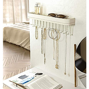 JACKCUBE DESIGN Hanging Jewelry Organizer Necklace Hanger Bracelet Holder Wall Mount Necklace Organizer with 25 Hooks(White/16.38 x 4.88 x 2.93 inches) - :MK124C