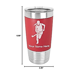 LaserGram 20oz Vacuum Insulated Tumbler Mug, Field Hockey Woman, Personalized Engraving Included (Silicone Grip, Red)