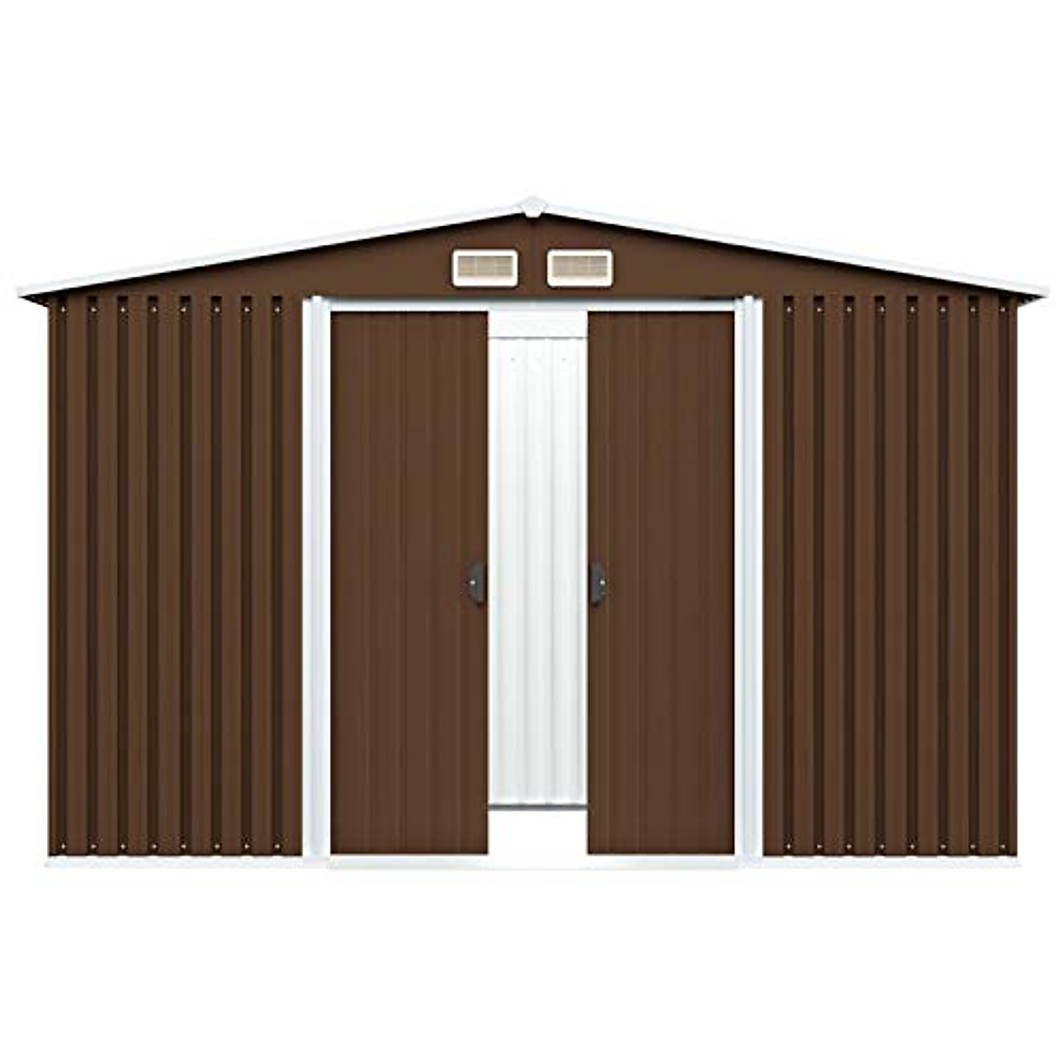 Festnight Garden Storage Shed with 4 Vents Metal Steel Double Sliding Doors Outdoor Tood Shed Patio Lawn Care Equipment Pool Supplies Organizer Brown 101.2 x 80.7 x 70.1 Inches (W x D x H)