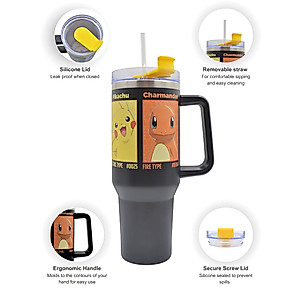 Pokemon 40oz (1200ml) Insulated Tumbler Stainless Steel Cup with Straw and Handle for Water, Iced Tea, Coffee or Smoothie
