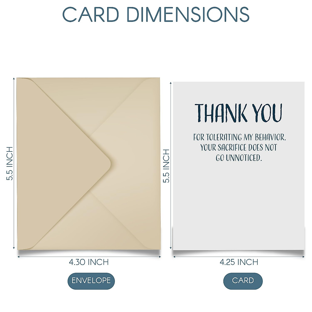 Modern Wit Thank You Card Funny, Appreciation Card, Single Thank You Card With Envelope, 4.25 X 5.5, Blank Inside, Thank You For Tolerating My Behavior, Your Sacrifice Does Not Go Unnoticed