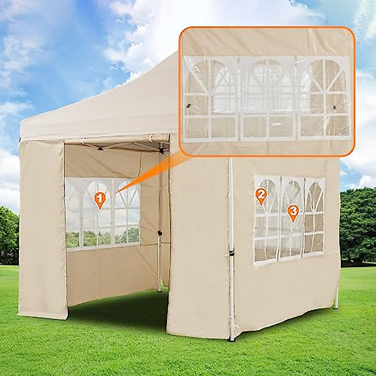 TUKAILAI 10x10ft Pop Up Gazebo, Water-Resistant UV Block Sun Shade Shelter with 4 Sidewalls 1 Door & 3 Windows, Outdoor Instant Canopy Tent for Garden Patio Camping Party Event (Cream)