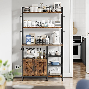 EnHomee Bakers Rack with Storage Cabinet Coffee Bar Cabinet Bakers Rack with Power Outlet Microwave Stand with Storage for Kitchen, Space Saving, Easy Assembly