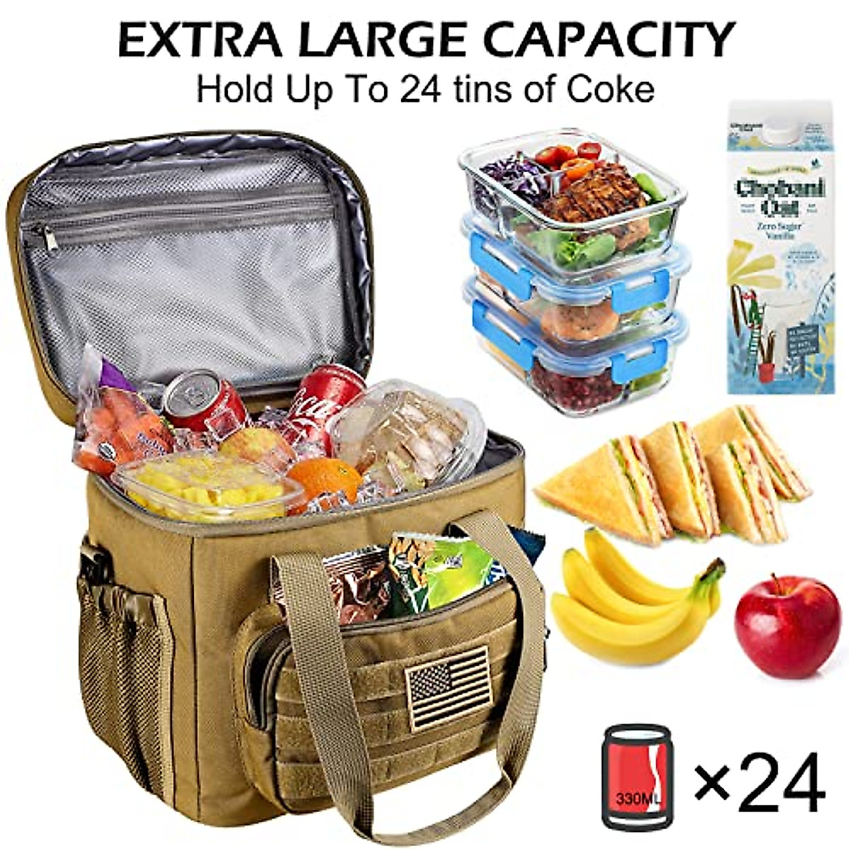 Large Lunch Box for Men Women-Tactical Cooler Lunch bag Insulated with 2 ice Pack Big Lunch Bag 18L Heavy Duty Durable Large Lunch Tote Bag for Work Adult, Picnic-18L