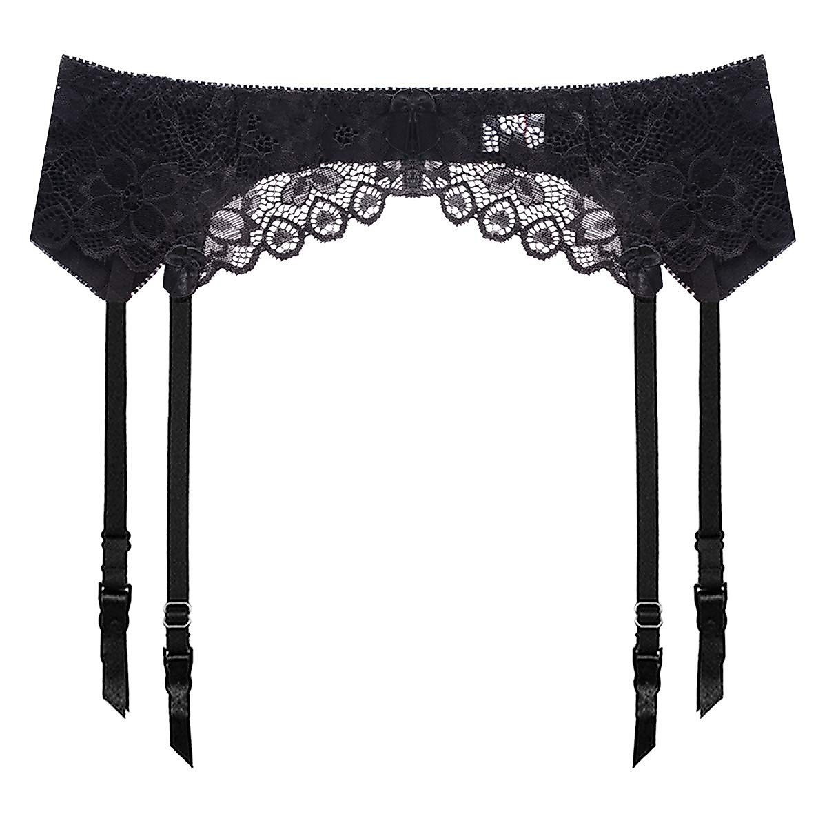 Garter Belt and Stockings - Women's Black Lace Metal Clips Suspender Belt With Thigh High Stockings