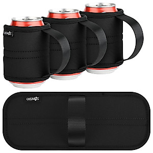 Cosmos 4 Pcs Drink Can Insulator Sleeve Neoprene Slap Wrap Can Cover Anti-Slip Insulated Can Cooler Cover Bottle Holder with Handle for 12 oz above Beverage Soda Drink Can Beer Bottle (Black (4 Pcs))