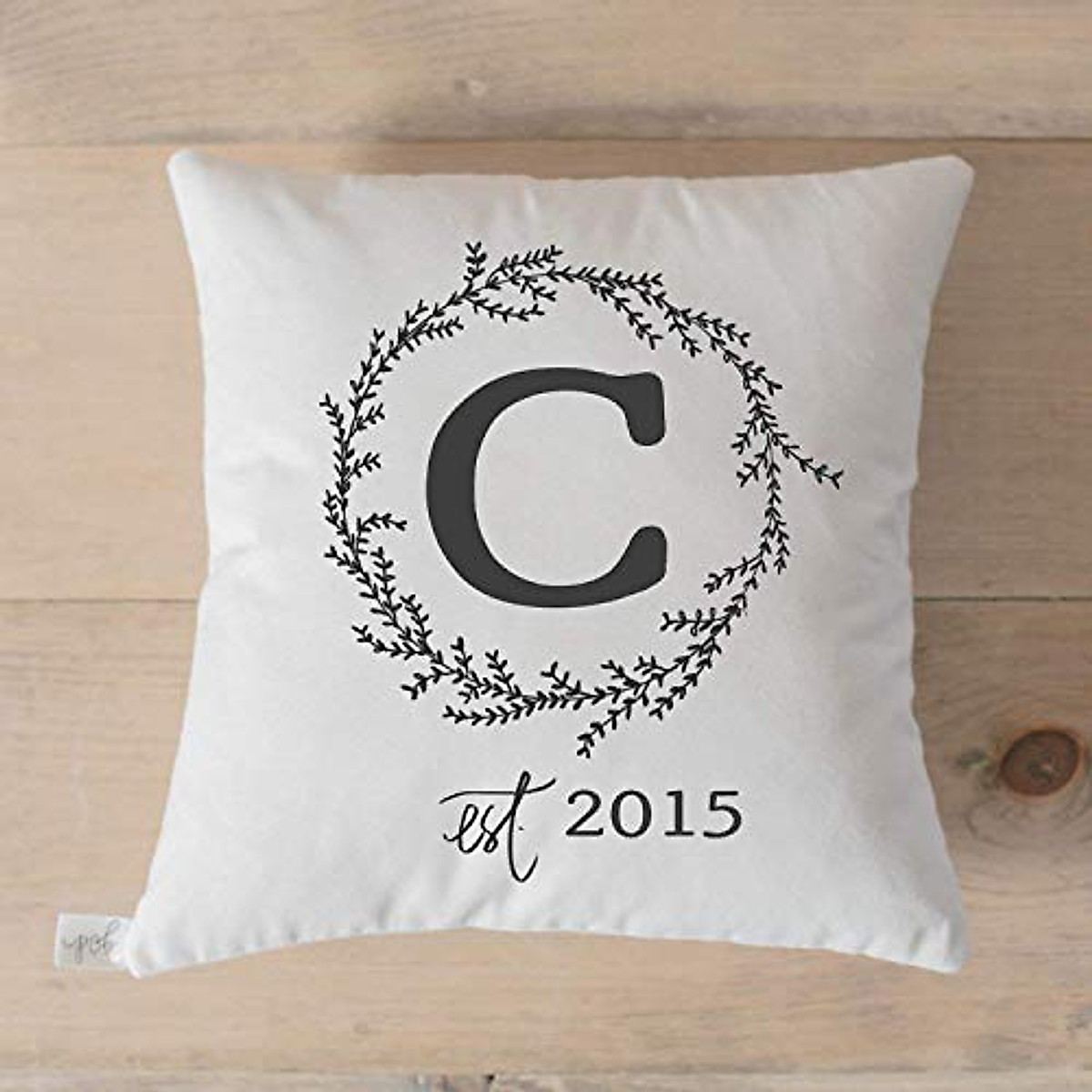 Personalized Throw Pillow - Initial & Established Year, Handmade in the USA, calligraphy, home decor, wedding gift, engagement present, housewarming gift, cushion cover, throw pillow