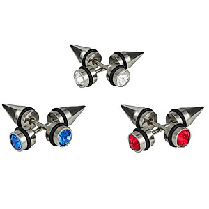 Forbidden Body Jewelry 3 Pairs of 16g 5mm Surgical Steel Spiked Cheater Plug Earrings with Black O-Rings and Crystals