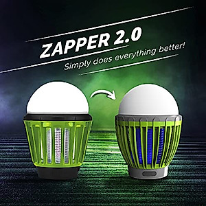 Zapout Camping Lantern Bug Buster Bulb Zapper Tent Light Portable Led and Emergency Lamp with Waterproof Mosquito Repellent Fly Killer USB 2000mAh Rechargeable Battery for Outdoor (Lime Green)