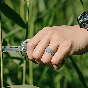 ThunderFit Silicone Wedding Rings for Men, Rubber Engagement Bands 9mm Wide 2mm Thick (Forest and Mountains - Grey A, Black, Dark Blue B, Olive Green - Size 10.5-11 (20.6mm))