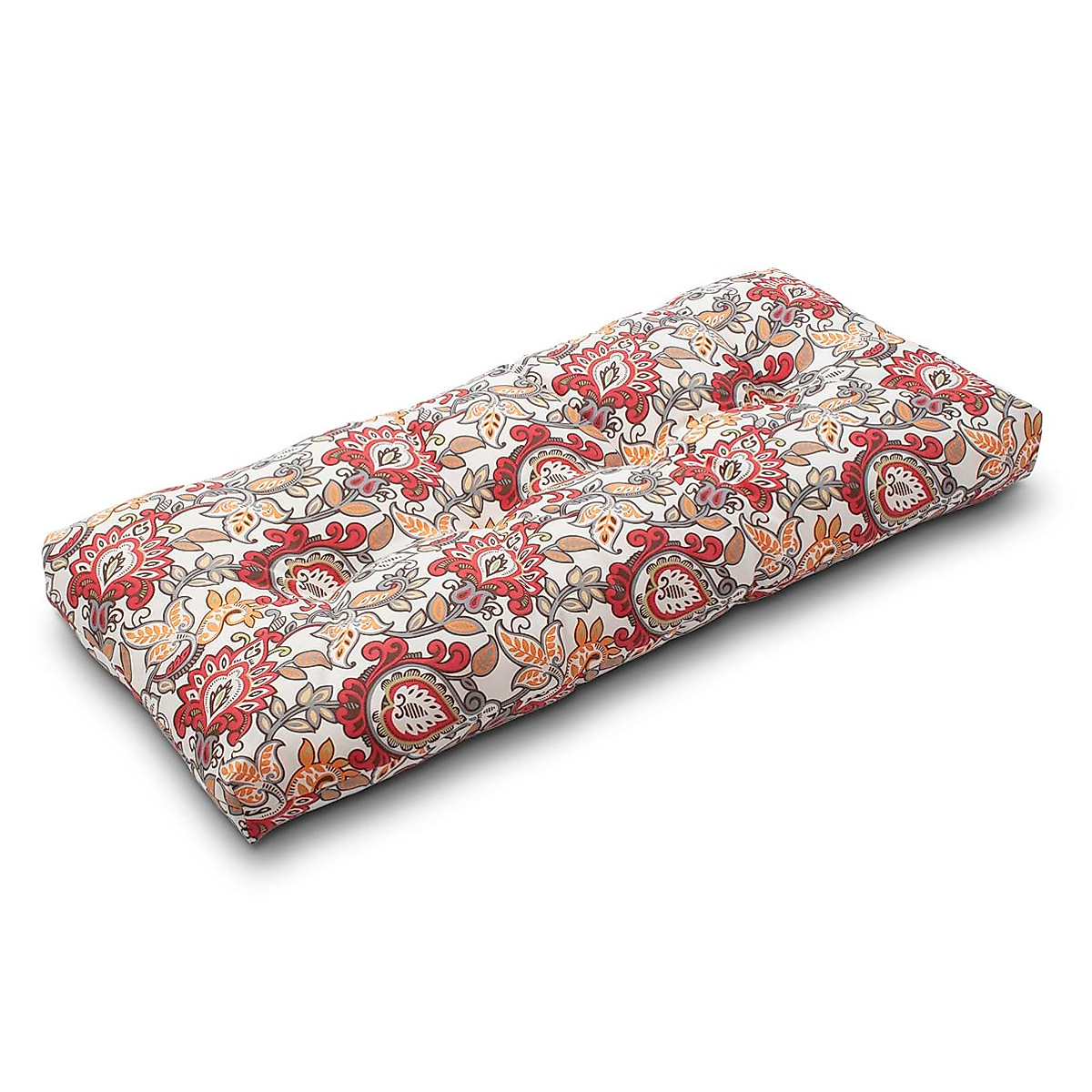 Magpie Fabrics Patio Bench Cushion 45"x18", Indoor/Outdoor Non-Slip Water Resistant Long Seat Pads, Tufted Loveseat Cushion for Swing, Settee, Window, Garden, Wicker, Front Porch (Botanical Red)