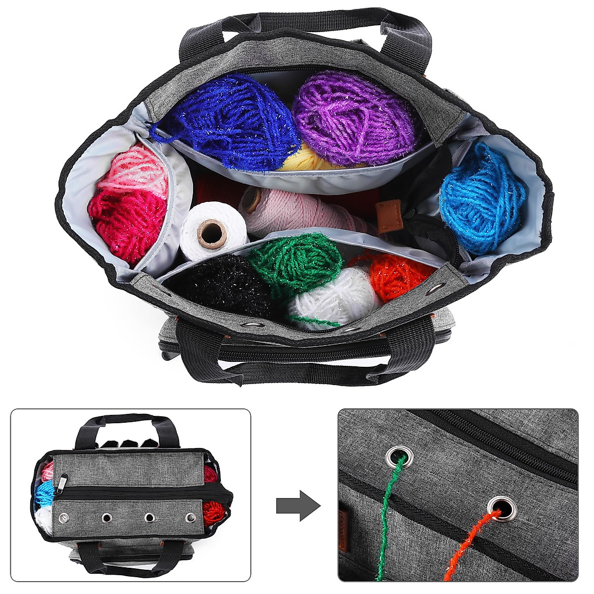 SmplifCraft Knitting Bag Yarn Storage Organizer Bag, Crochet Organizer Crocheting Kit, Knitting Needles, Yarn Balls, Crochet Hooks, Knitting Gifts (Gray)