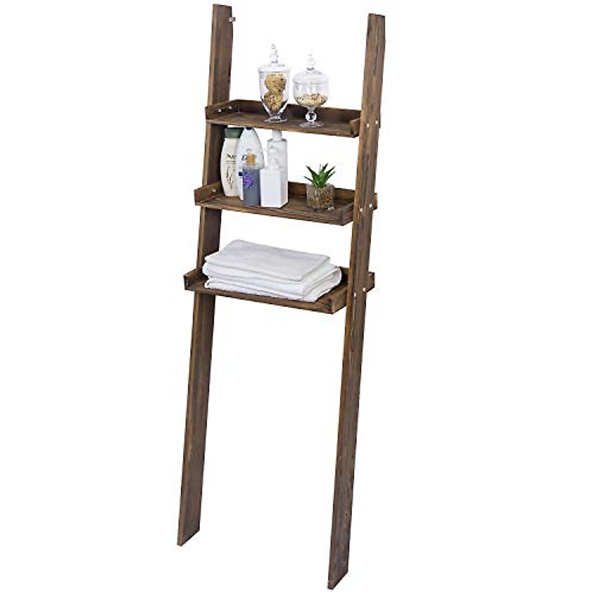 MyGift 3-Tier Dark Brown Wood Over-The-Toilet Leaning Bathroom Ladder Shelf