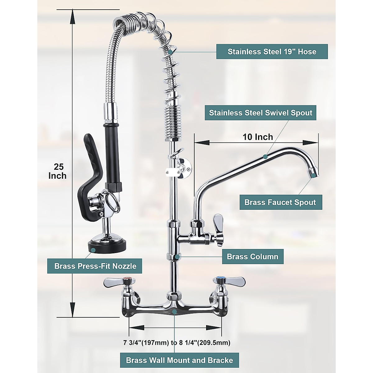 Commercial Sink Faucet with Sprayer: ALEASHA 25 Inches Commercial Kitchen Faucet Chrome with 8 Inches Adjustable Center, 9.6 Inches Swivel Spout for Restaurant Industrial Kitchen