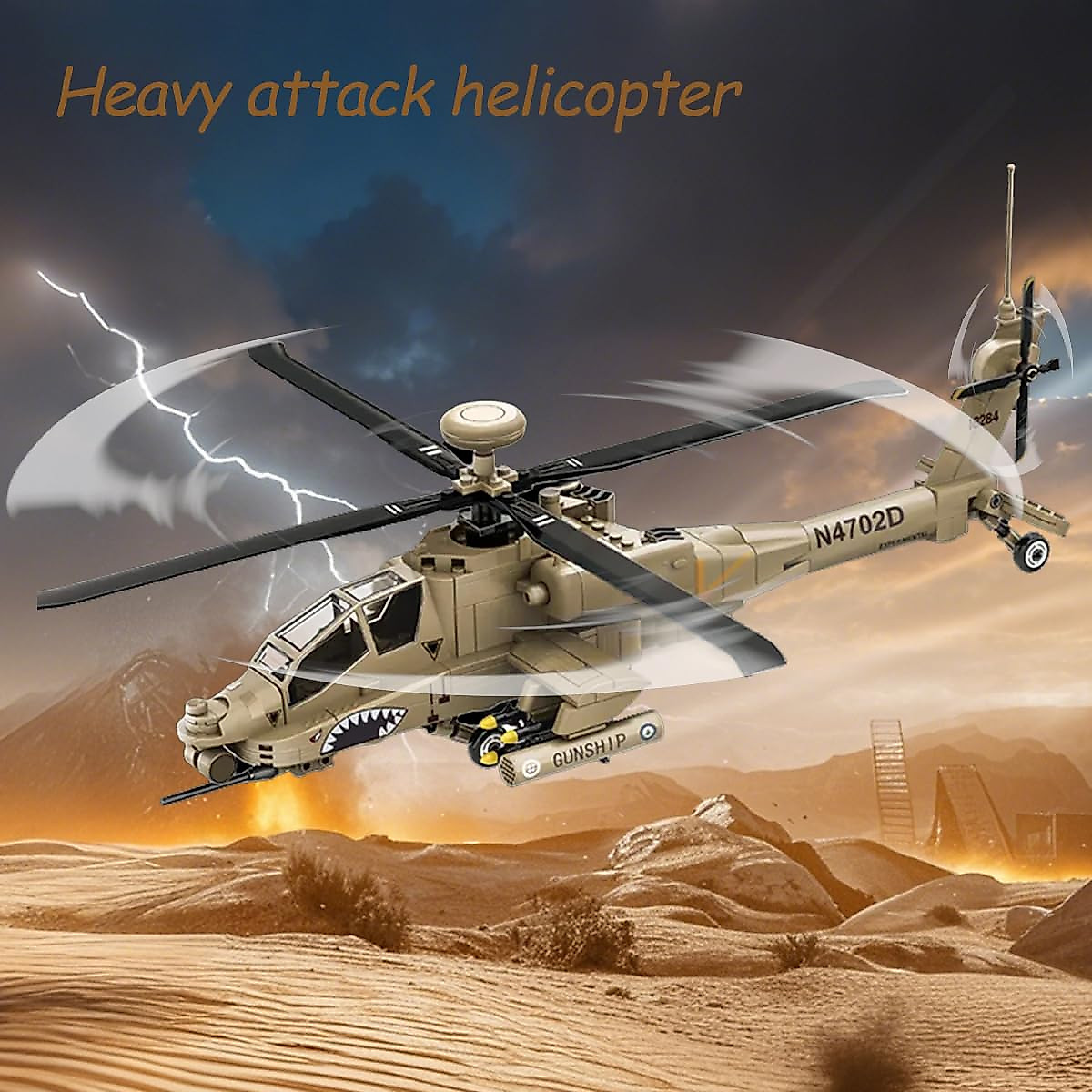 DAHONPA AH-64 Apache Helicopter Military Army Airplane Building Bricks Set, 255 Pieces Air-Force Build Blocks Toy, Gift for Kid and Adult.