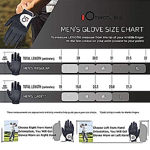 FINGER TEN Golf Gloves Men Right Handed Golfer Left Hand 3 Pack Cabretta Leather White Soft All Weather Grip Breathable Lightweight Flexible Glove (Dark Blue, Medium, Left)