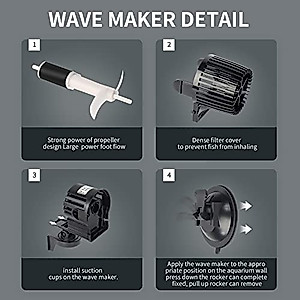Upettools Wavemaker Aquarium Circulation Pump, Aquarium Controllable Submersible Circulation Powerhead Powerful Suction Cup 4-Head Pump for Freshwater & Saltwater 48000L/H