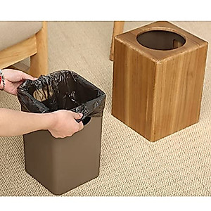 DRSFF Trash Can with Plastic Inner Cylinder Wooden Kitchen Rubbish Container Square Teak Living Room Garbage Bin Office Waste Basket Bedroom Bathroom Storage Bucket