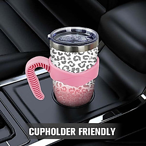 Exacmos 40 oz Tumbler with Handle and Straw 40 oz Leopard Cup Insulated Stainless Steel Coffee Travel Mug Spill Proof Leak Proof Slim 40oz Tumbler with Handle Leopard Decor Stuff Gifts for Women