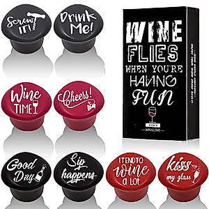 Whaline 8 Pack Funny Silicone Wine Stoppers, Reusable Wine Accessories and Wine Gifts with a Funny Saying for Wine Beer Bottles
