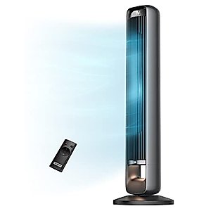 PARIS RHÔNE 42 Inch Tower Fan, 90° Oscillating Fan with DC Motor, 28dB 12 Speeds, 4 Modes, Night Light, 12H Timer, Quiet Cooling Bladeless Fan with Remote for Bedroom Living Room & Office