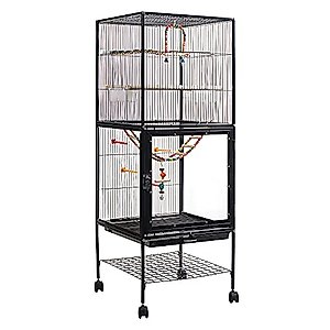 PENCHEN IKAYAA 56.5 Inch Bird Cage, Parrot Cage, Wrought Iron Wire Bird Parrot, Rolling Cage with Bottom Storage Shelf, Suitable for Small Medium Sized Birds