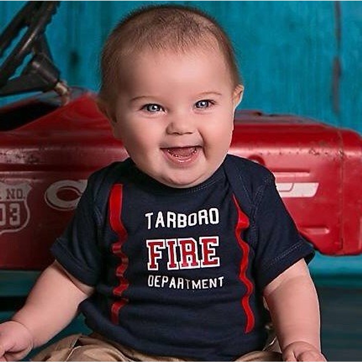 Fully Involved Stitching Firefighter Personalized Navy Baby Bodysuit (3 Months)