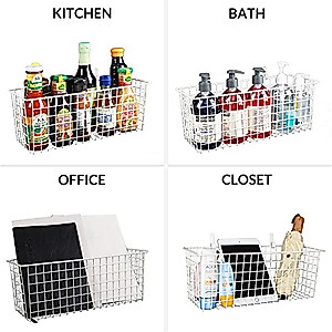 KINLINK [Extra Large Wire Baskets, Wire Storage Baskets Durable Wire Baskets for Storage Wall Mount, Hanging Wire Baskets Wall Mount Baskets for Kitchen, Bathroom, Closets, Countertop - 2 Pack, White