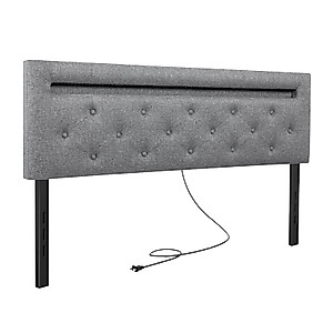 HAUSOURCE Headboards for Queen Size Bed with LED Light & USB Post Upholstered Queen Headboard with Adjustable Height Linen Fabric Padded Headboard for Queen Size Bed Mordern Head Board for Bedroom