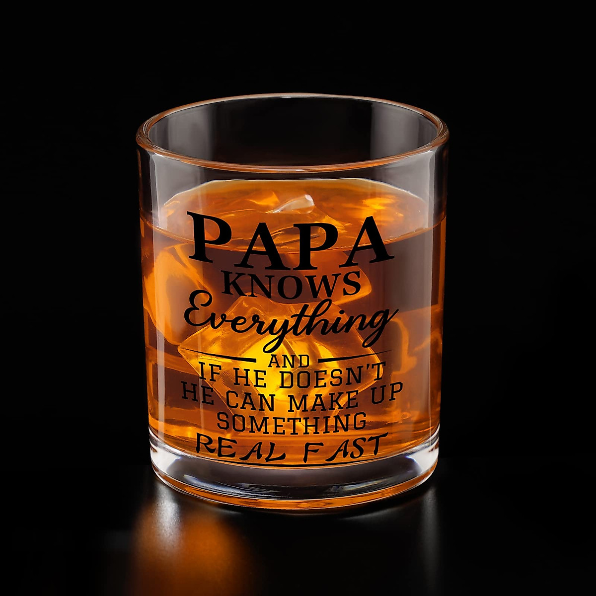 DAZLUTE Father’s Day Gifts, Papa Knows Everything Whiskey Glass, Birthday Gifts Christmas Gifts for New Dad Father Daddy Husband Men, Dad Gifts from Daughter Son Wife, 10Oz Old Fashioned Glass