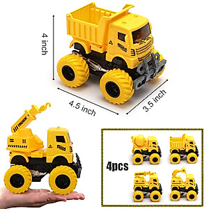 3 otters Mini Construction Vehicles, 4PCS Truck Construction Toys Friction Powered Car for Kids, Easter Basket Stuffers Fillers, Classroom Prize Supplies