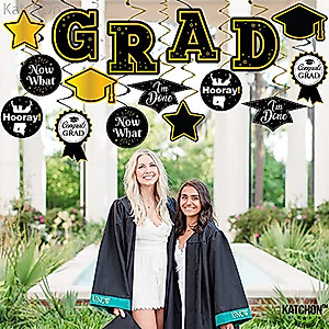 35 Pieces, Graduation Hanging Swirls Decorations - Large, No DIY | Black and Gold Graduation Decorations 2023 | Graduation Hanging Decorations | Graduation Party Decorations, Class of 2023 Decorations